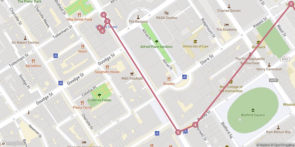 Walk Goodge St to Russell Square - Go Jauntly